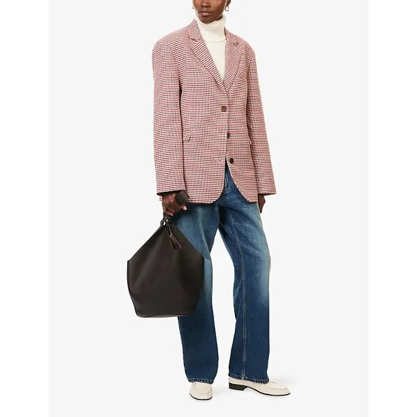 Djerf Avenue Weekend Check-Print Cotton Blazer - Checked Red